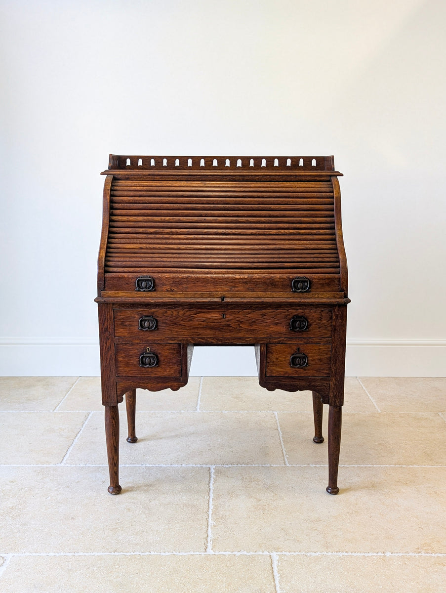 Antique Late Victorian Oak Roll Top Writing Desk c.1890 – Founders Antiques