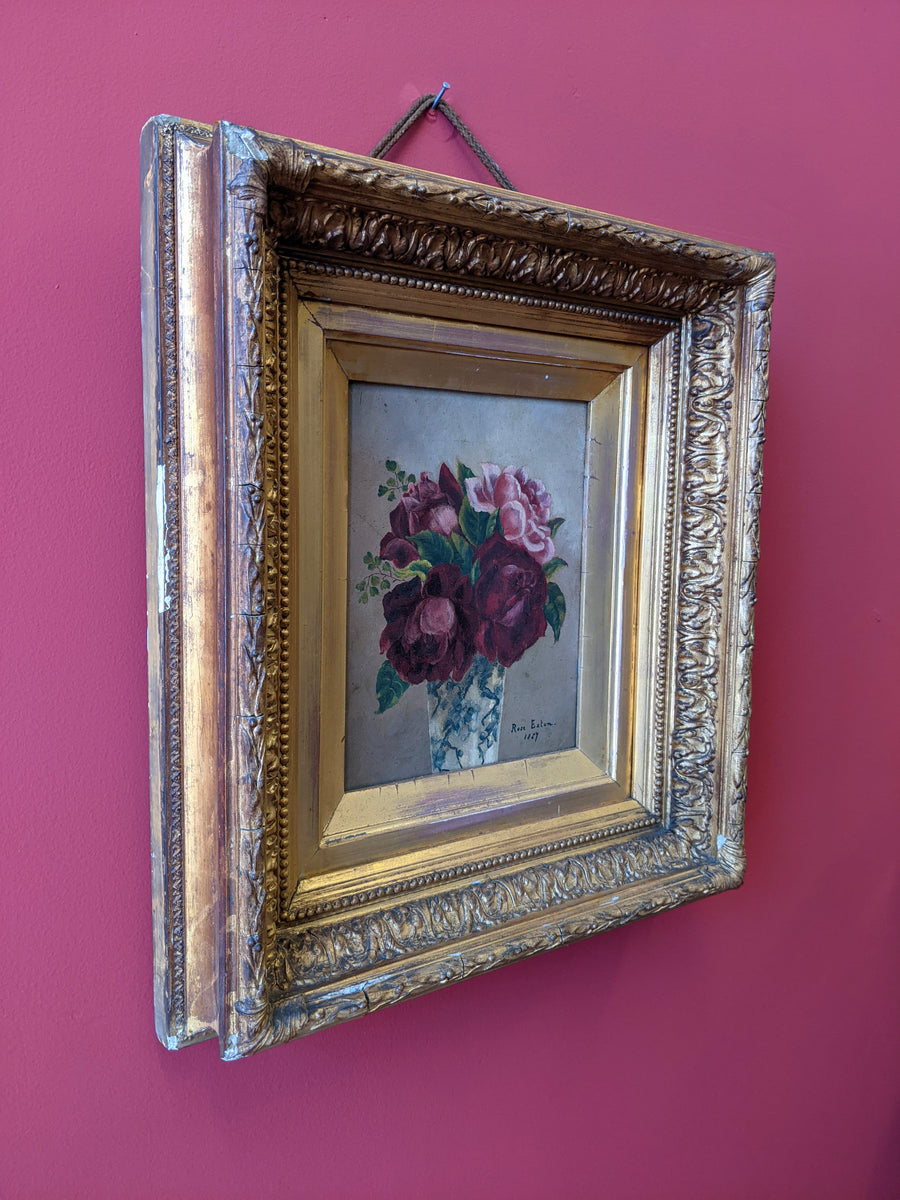 Victorian Oil on Canvas Painting Still Life Roses by Rose Eaton 1889 ...