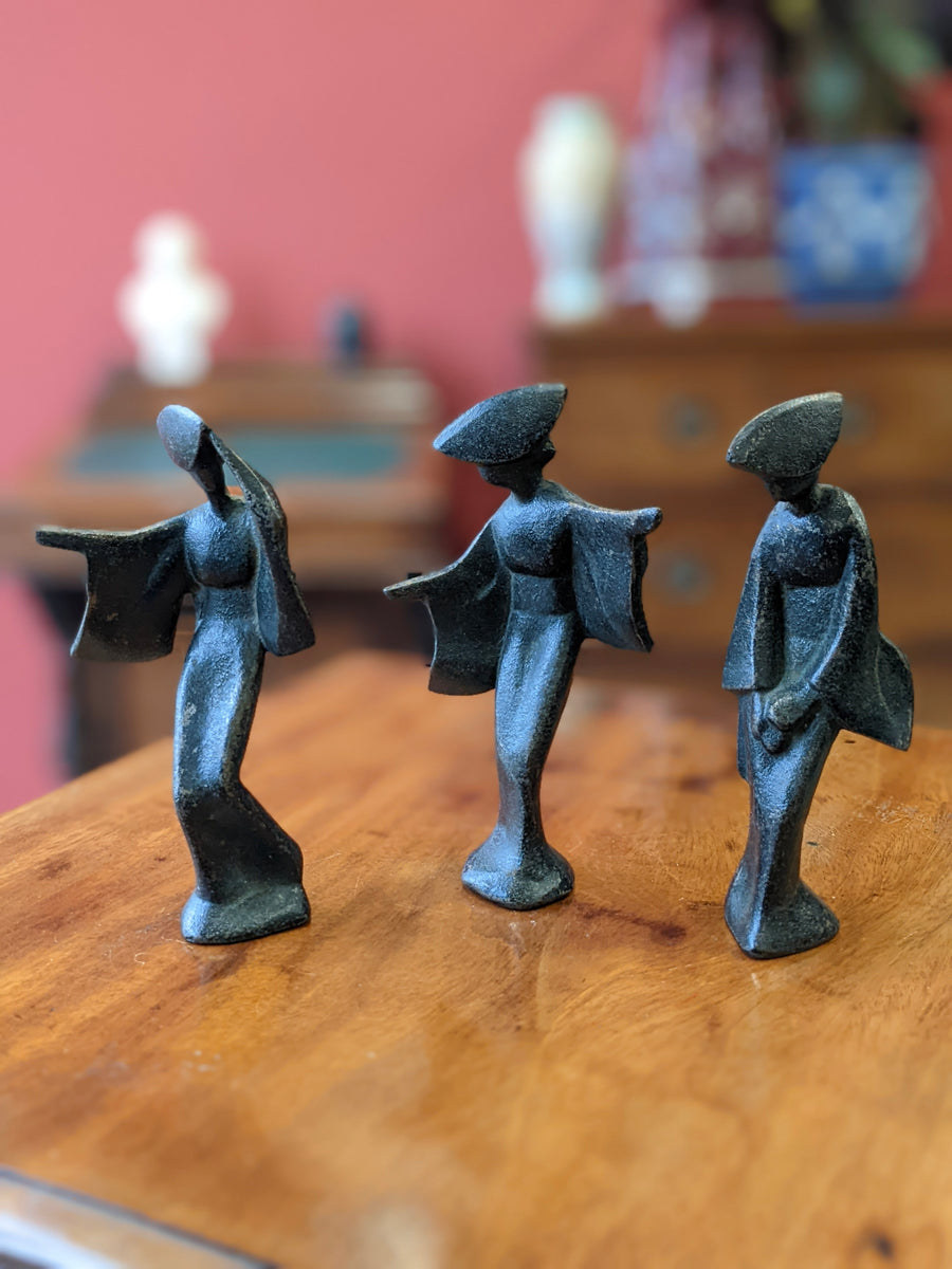 Set of Three Mid Century Cast Iron Geisha Figures – Founders Antiques