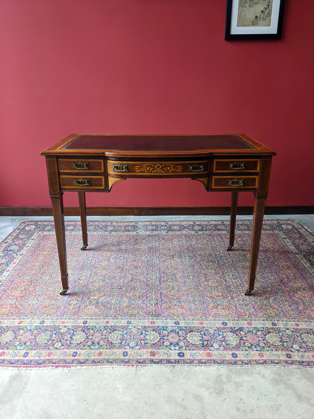 Antique Leather Top Inlaid Mahogany Marquetry Writing Table – Founders ...