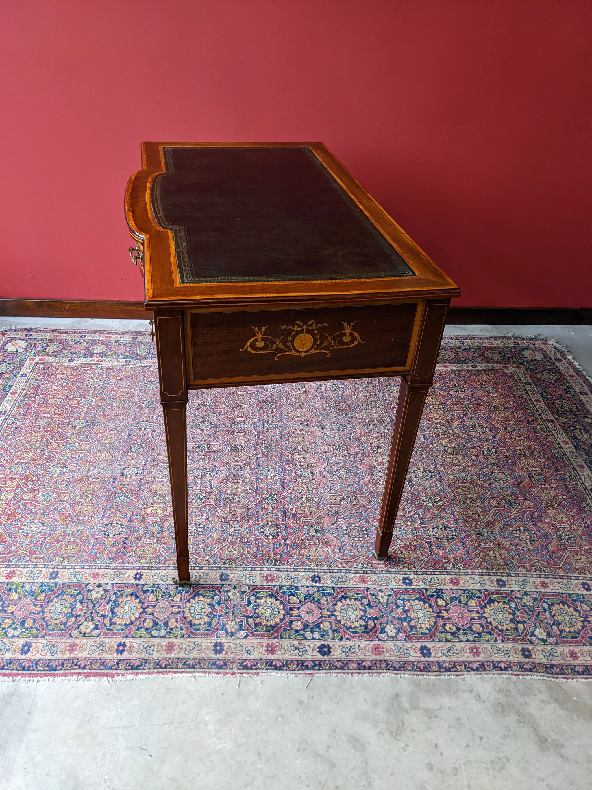 Antique Leather Top Inlaid Mahogany Marquetry Writing Table – Founders ...