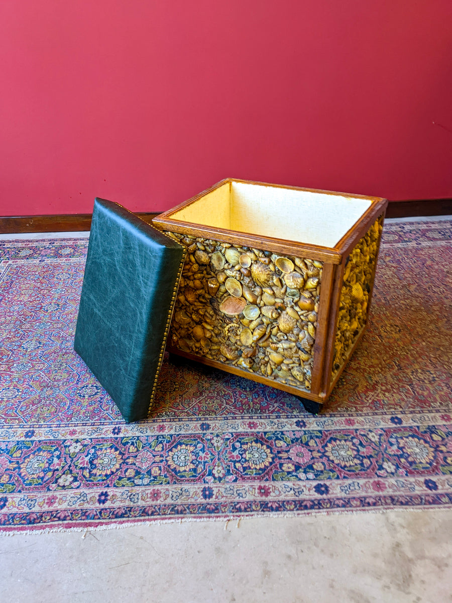 Vintage Mid Century Shell Covered Leather Seat Storage Stool – Founders ...