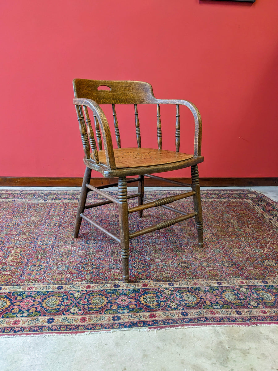 Antique Victorian Spindle Back Oak Captains Armchair – Founders Antiques