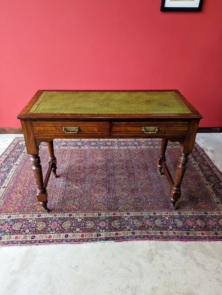 Antique Edwardian Mahogany Leather Topped Narrow Writing Table / Desk ...